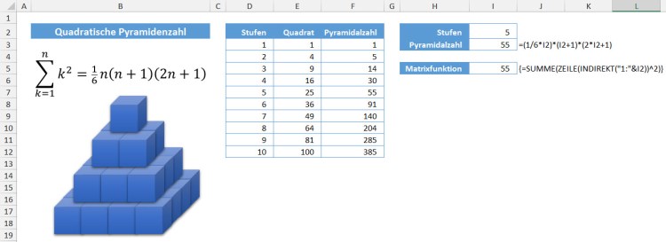 Excel – Quadratische Pyramidenzahl – Formel- und Matrixversion | at ...